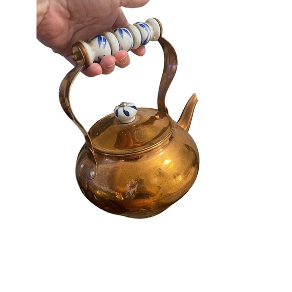 Unknown | Kitchen | Vintage Copper Tea Pot Kettle Porcelain Handle Cap ...